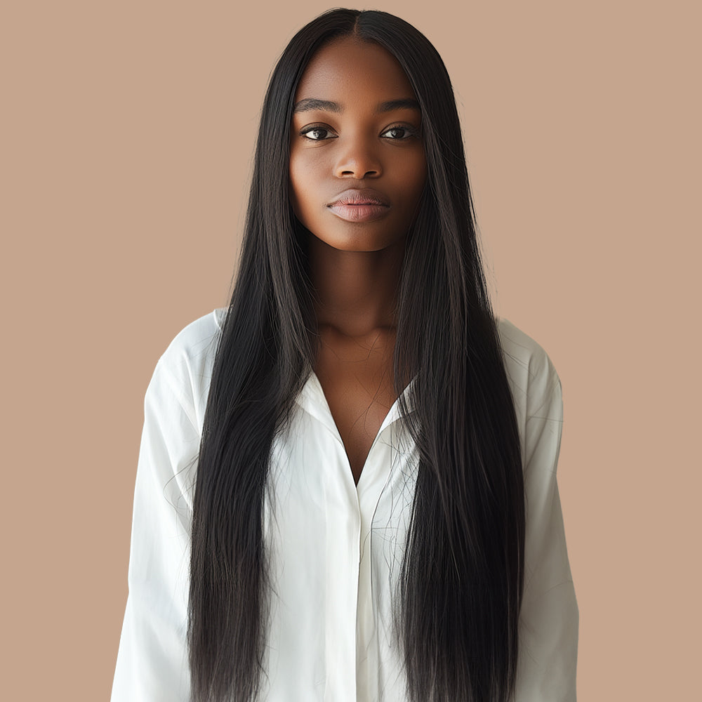 Straight Natural Black Transparent Lace Front Economic Wig 100% Human